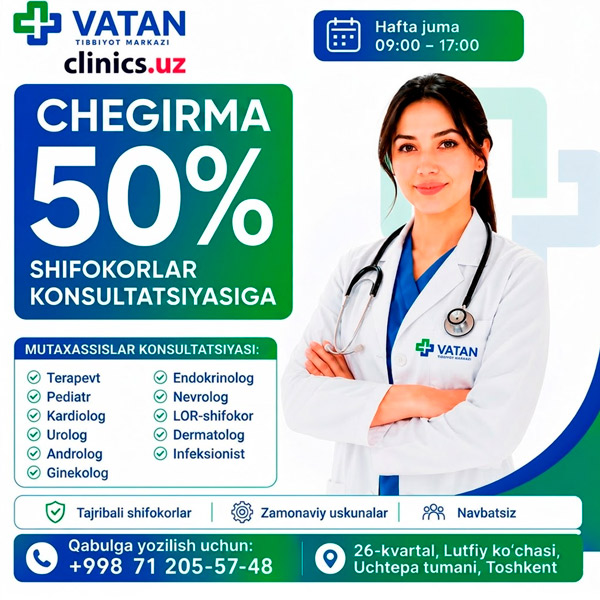 SKIDKA 50% tajribali shifokorlar konsultatsiyasiga — har juma kunlari ...